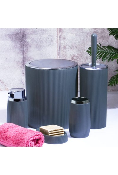 Barok Yuvarlak 5 Parça Banyo Takımı Füme
