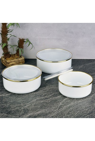 Depa Beyaz Gold 3'lü Emaye Saklama Kabı 14-16-18 cm Depa Beyaz Gold 3'lü Emaye Saklama Kabı 14-16-18 cm