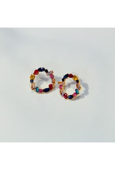 Smyrna Jewelry Dokuz Eylül Renkli Zirkon Taşlı Yuvarlak Küpe Smyrna Jewelry Dokuz Eylül Renkli Zirkon Taşlı Yuvarlak Küpe