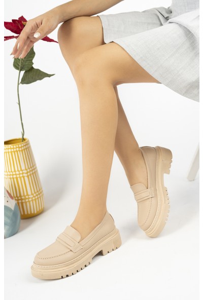 Kaygısız Kundura Kaygısız Kadın Krem Vegan Deri Oxford Ayakkabı