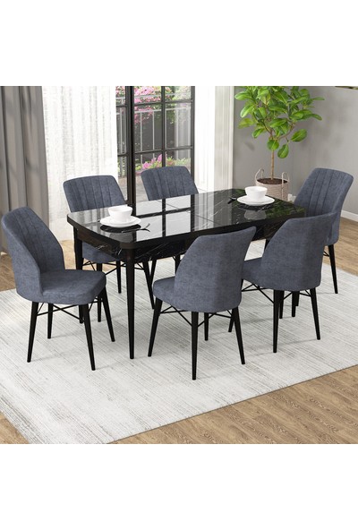 Rovena Alto Siyah Mermer Desen 70X114 Yemek Masası Takımı 6 Sandalyeli Rovena Alto Siyah Mermer Desen 70X114 Yemek Masası Takımı 6 Sandalyeli