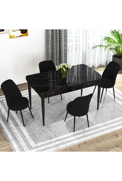 Rovena Sona Siyah Mermer Desen 70X114 Yemek Masası Takımı 4 Sandalyeli Rovena Sona Siyah Mermer Desen 70X114 Yemek Masası Takımı 4 Sandalyeli