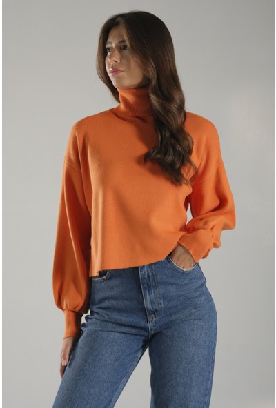 Abbra Kadın Balıkçı Yaka Balon Kol Kazak