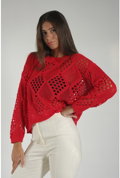 Abbra Kadın Ajurlu Baklava Desen Kazak