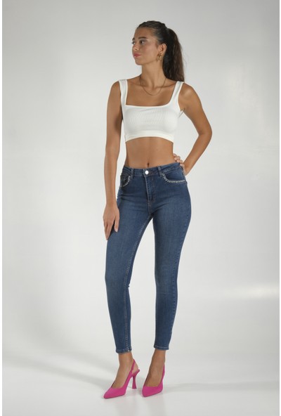 Abbra Kadın Ön Cep Taş Detaylı Jean