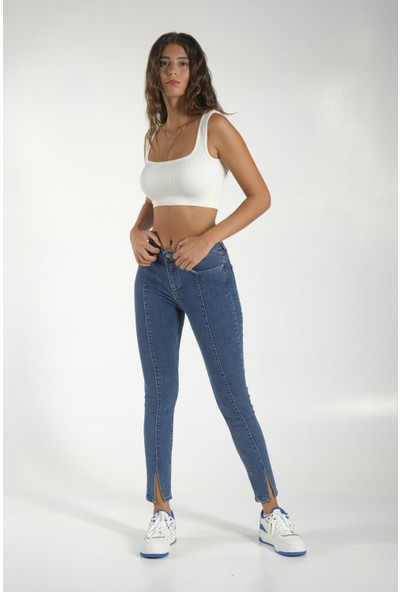Abbra Kadın Paça Yırtmaçlı Skınny Jean