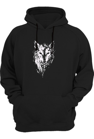 Ormanın Kralları Serisi Beyaz Kurt Basklı Kalın Kapüşonlu Sweatshirt Hoodie