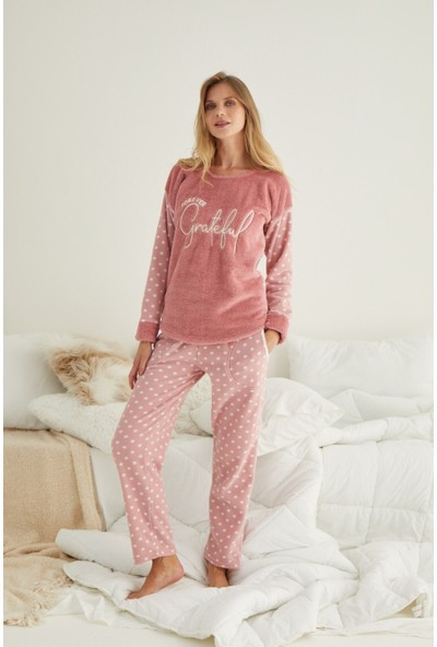 Gızcıy Peluş Welsoft Polar Kışlık Kadın Ev Pijama Takımı