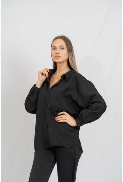 Bomestida Kadın Siyah Keten Oversize Gömlek Bomestida Kadın Siyah Keten Oversize Gömlek