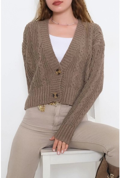 Serçe Shop Saç Örgü Düğmeli Hırka Kahve - 01486.391.