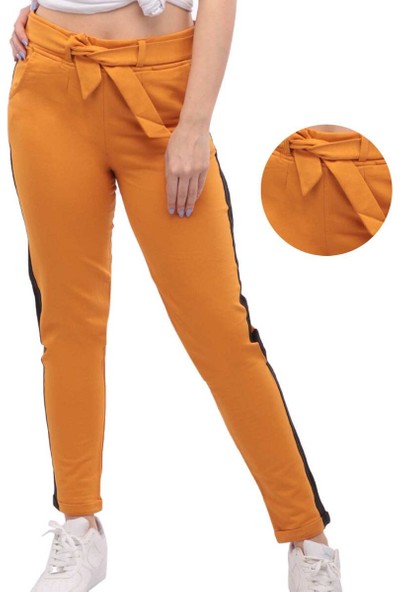 Yanları Şeritli Kadın Eşofman Altı | Hardal Yanları Şeritli Kadın Eşofman Altı | Hardal