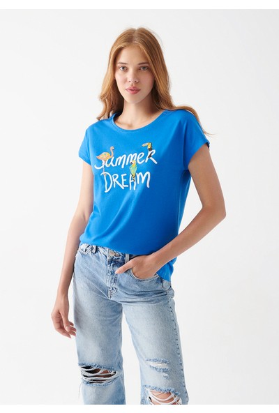 Mavi Summer Baskılı Mavi Tişört Mavi Summer Baskılı Mavi Tişört