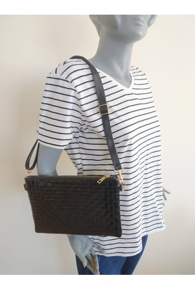 Şirin Çanta Portföy Fermuarlı Astarlı Ayarlanabilir Askılı Rugan Siyah Kadın Omuz ve El Çantası