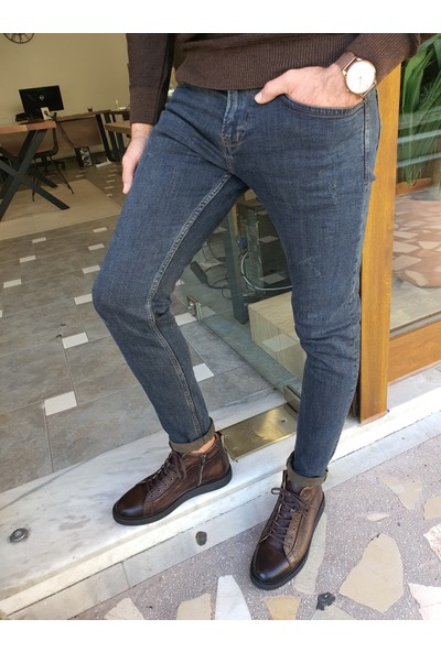 Sardınelli Slim Fit Yırtmaç Detaylı Kot Pantolon