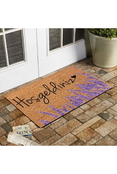 Esnature Hoşgeldiniz Lavanta Desenli Çok Amaçlı Iç ve Dış Kapı Paspası 45 x 70 cm