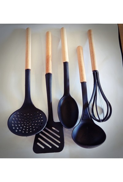 Eng Store Ahşap Sap Teflon Mutfak Servis Seti- Servis ve Kepçesi, Kevgir, Çırpıcı ve Spatula- 5 Parça Eng Store Ahşap Sap Teflon Mutfak Servis Seti- Servis ve Kepçesi, Kevgir, Çırpıcı ve Spatula- 5 Parça