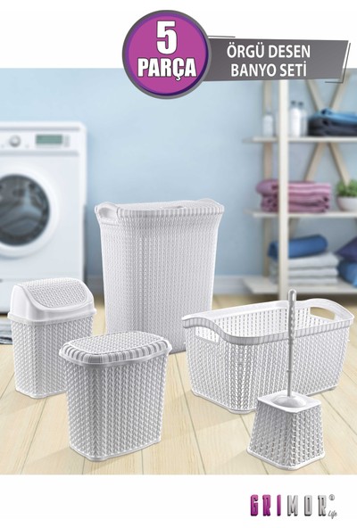 Grimor Life 5 Parça Örgü Desen Banyo Seti Grimor Life 5 Parça Örgü Desen Banyo Seti