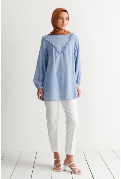 Nihan Fırfır Detaylı Tunik Açık Mavi