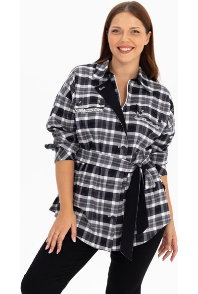 Galaxi Kadın Büyük Beden Ekose Desenli Kemerli Gömlek 3051003 Siyah Galaxi Kadın Büyük Beden Ekose Desenli Kemerli Gömlek 3051003 Siyah