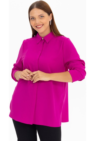 Galaxi Kadın Büyük Beden Uzun Kollu Gömlek 3051005 Fuşya