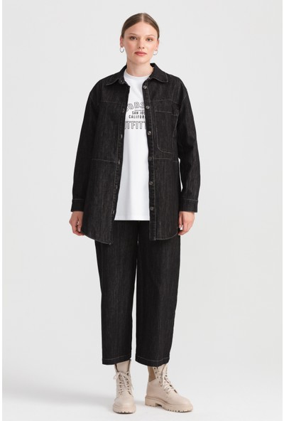 Nihan Iri Cep Detaylı Denim Ceket Siyah Nihan Iri Cep Detaylı Denim Ceket Siyah