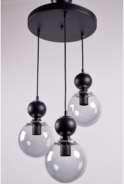 Nisa Avize Aydınlatma 3'lü Derya Siyah Füme Cam Modern Avize