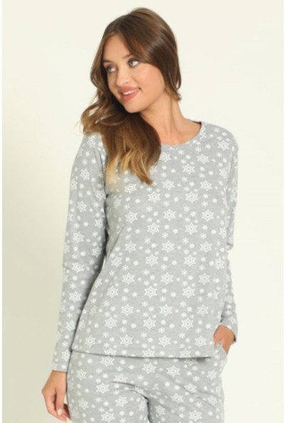 Quilling Kadın Gri Renk Kar Desenli Kışlık Uzun Kol Blackmore B402 Pijama Takımı Quilling Kadın Gri Renk Kar Desenli Kışlık Uzun Kol Blackmore B402 Pijama Takımı