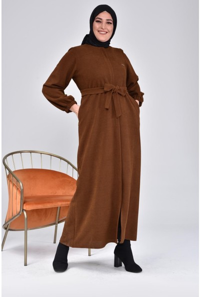 FERACE Kadın Büyük Beden Oversize Beli Bağlamalı Kaban Pardesü