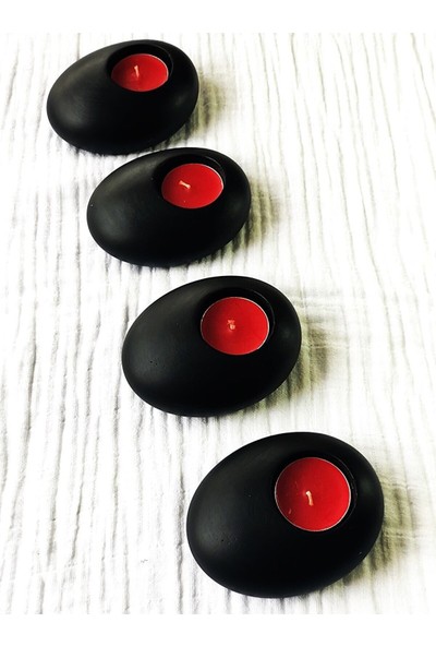 Blue Çarşım Taş Görünümlü Beton Mumluk 4'lü Siyah