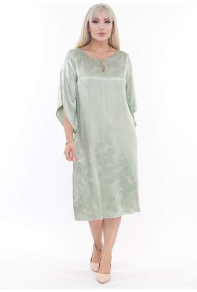 Modayız Büyük Beden Jakarlı Saten Elbise 21D-2184