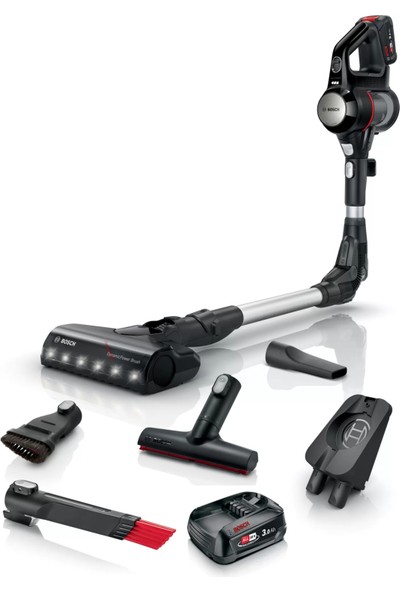 Bosch 18 V, Çift Batarya LED Aydınlatma Turbo Modlu Dikey Şarjlı Süpürge Bosch 18 V, Çift Batarya LED Aydınlatma Turbo Modlu Dikey Şarjlı Süpürge