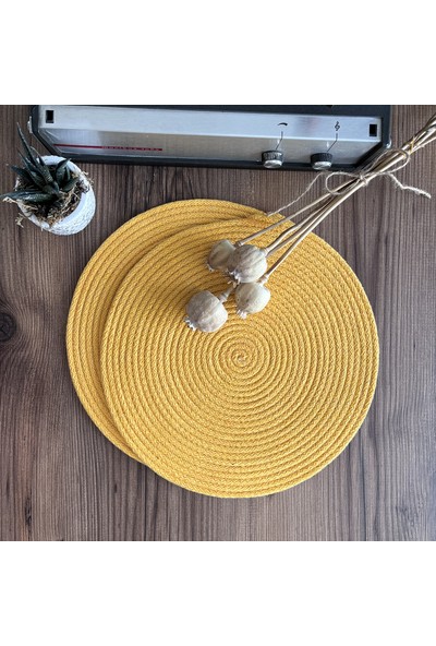 Galo Hardal Sarı Jüt Amerikan Servis 4'lü Örme Hasır Supla Galo Hardal Sarı Jüt Amerikan Servis 4'lü Örme Hasır Supla