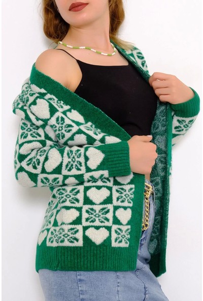 Serçe Shop Kalp Desenli Triko Hırka Yeşilbeyaz - 10089.1248. Serçe Shop Kalp Desenli Triko Hırka Yeşilbeyaz - 10089.1248.