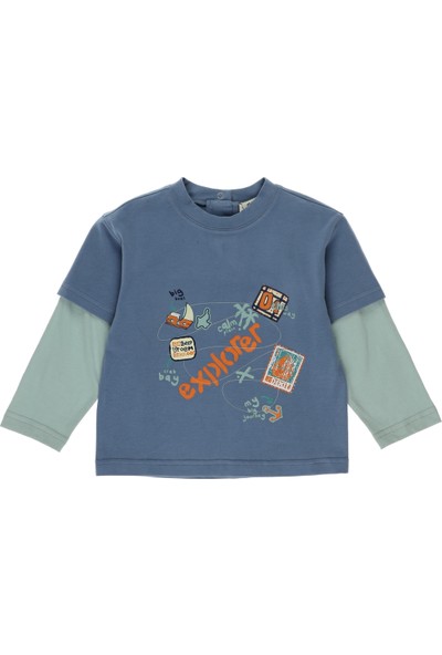 Panço Erkek Bebek Uzun Kollu Iki Parçalı Baskılı T-Shirt Panço Erkek Bebek Uzun Kollu Iki Parçalı Baskılı T-Shirt