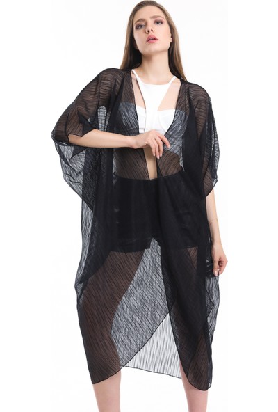 Sense Şifon Plaj Kimono | ELB33597 Siyah Kırinkıl