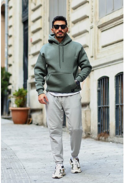 Bade Bd Oversize Hoodie Kanguru Cepli Sweatshirt Haki Bade Bd Oversize Hoodie Kanguru Cepli Sweatshirt Haki