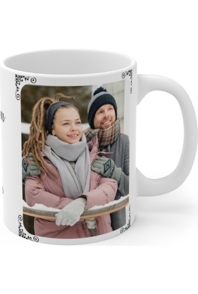 Yüksel 34 Kişiye Özel 2 Resimli Süslü Köşeli Tasarım Bardak,renkli Kupa Seçenekli