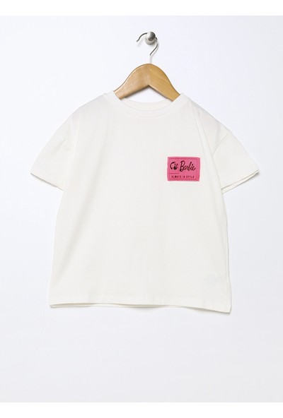 Barbie Düz Ekru Kız Çocuk T-Shirt 22BW-99 Barbie Düz Ekru Kız Çocuk T-Shirt 22BW-99