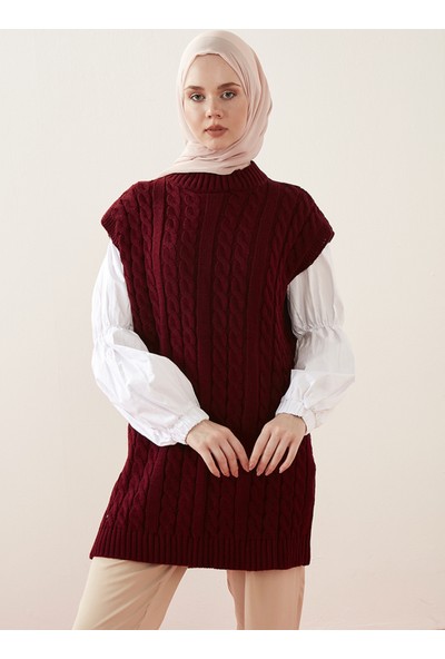 Por La Cara Saç Örgü Triko Süveter - Bordo - Por La Cara