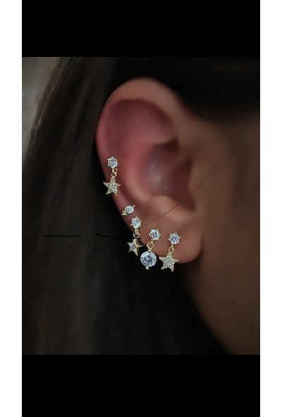 Erer Gümüş Gümüş Taşlı Bayan 5 Li Tek Küpe Kombini Erer Gümüş Gümüş Taşlı Bayan 5 Li Tek Küpe Kombini