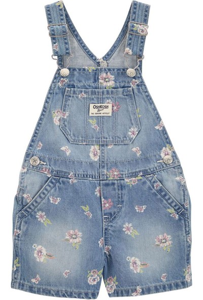 Oshkosh Kız Bebek Çiçek Desenli Şort Salopet Mavi Oshkosh Kız Bebek Çiçek Desenli Şort Salopet Mavi