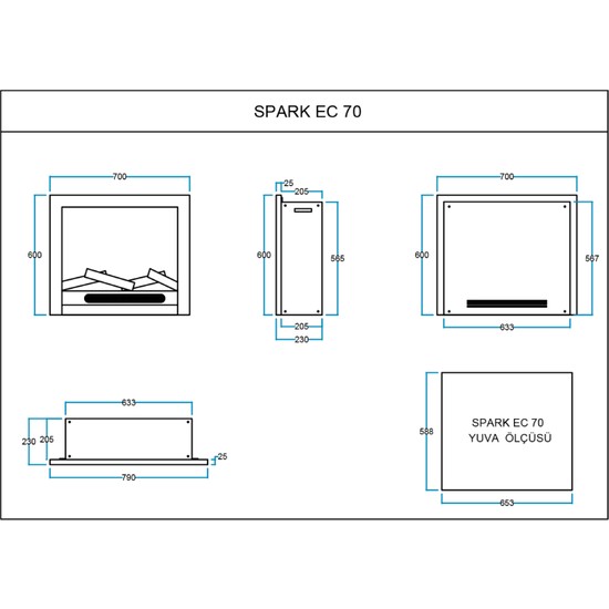 Beyaz Şömine Flameline Eco 70 Elektrikli Şömine Fiyatı