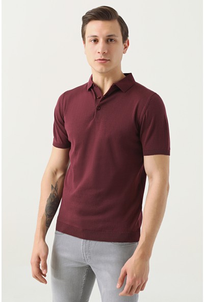 D'S Damat Slim Fit Bordo Düz Tshirt