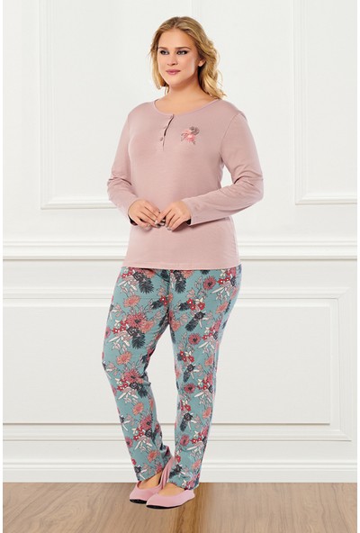 Alperi 79032 Kadın Yazlık Büyük Beden Uzun Kol Pij