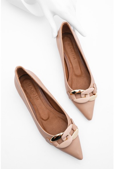 Marjin Kadın Babet Zincir Tokalı Sivri Burun Günlük Klasik Ayakkabı Elvaz