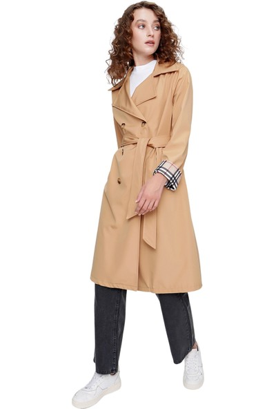 Butikburuc Kadın Bisküvi Kolları Katlama Kuşaklı Trençkot