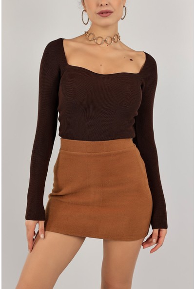 Reprisal Kadın Kahverengi kalp Yaka Triko Kazak