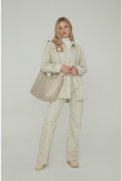 Manuka Dalga Desenli Uzun Paça Jean Bej