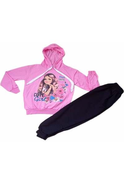 Flower Pembe Kapüşonlu Alt Üşt Takım