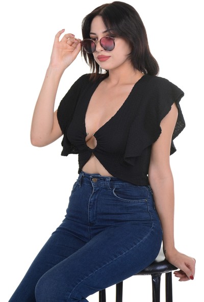 Gülseli Kadın Tokalı Crop Bluz